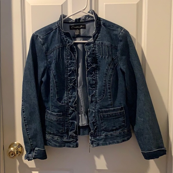 Jackets & Coats | Christina Zinn Ruffle Blue Jean Jacket | Poshmark